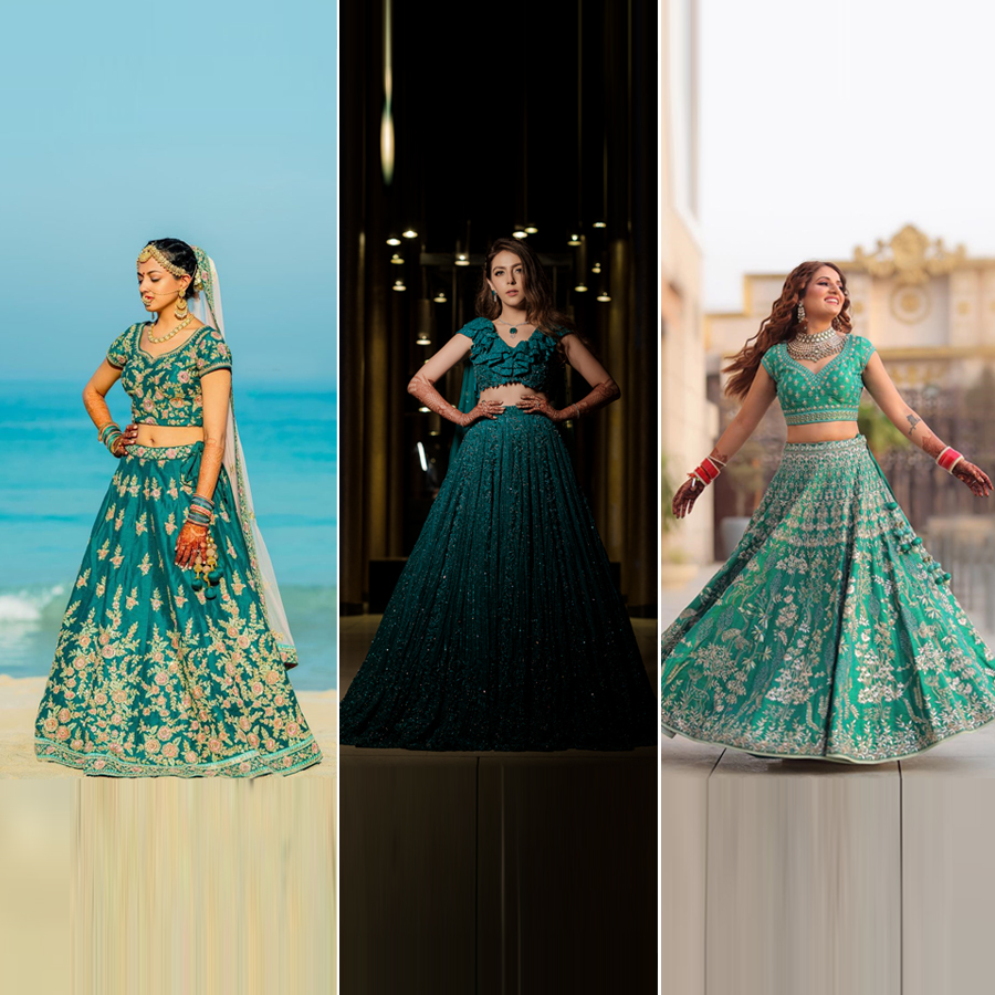 10 times real brides packed a punch with their stunning teal lehengas ...